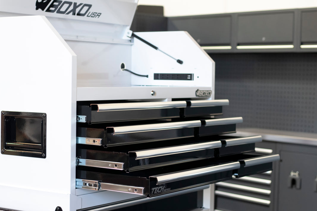 Tech Series | Loaded 41" 19-Drawer Rolling Tool Box | Black – BoxoUSA