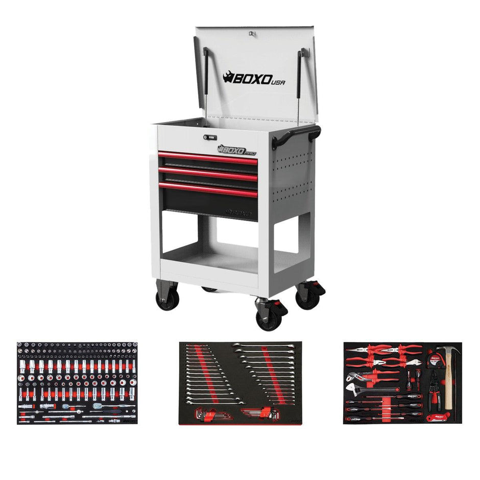 Pro Series | Loaded 28" 3-Drawer Flip Top Service Cart Tool Box – BoxoUSA